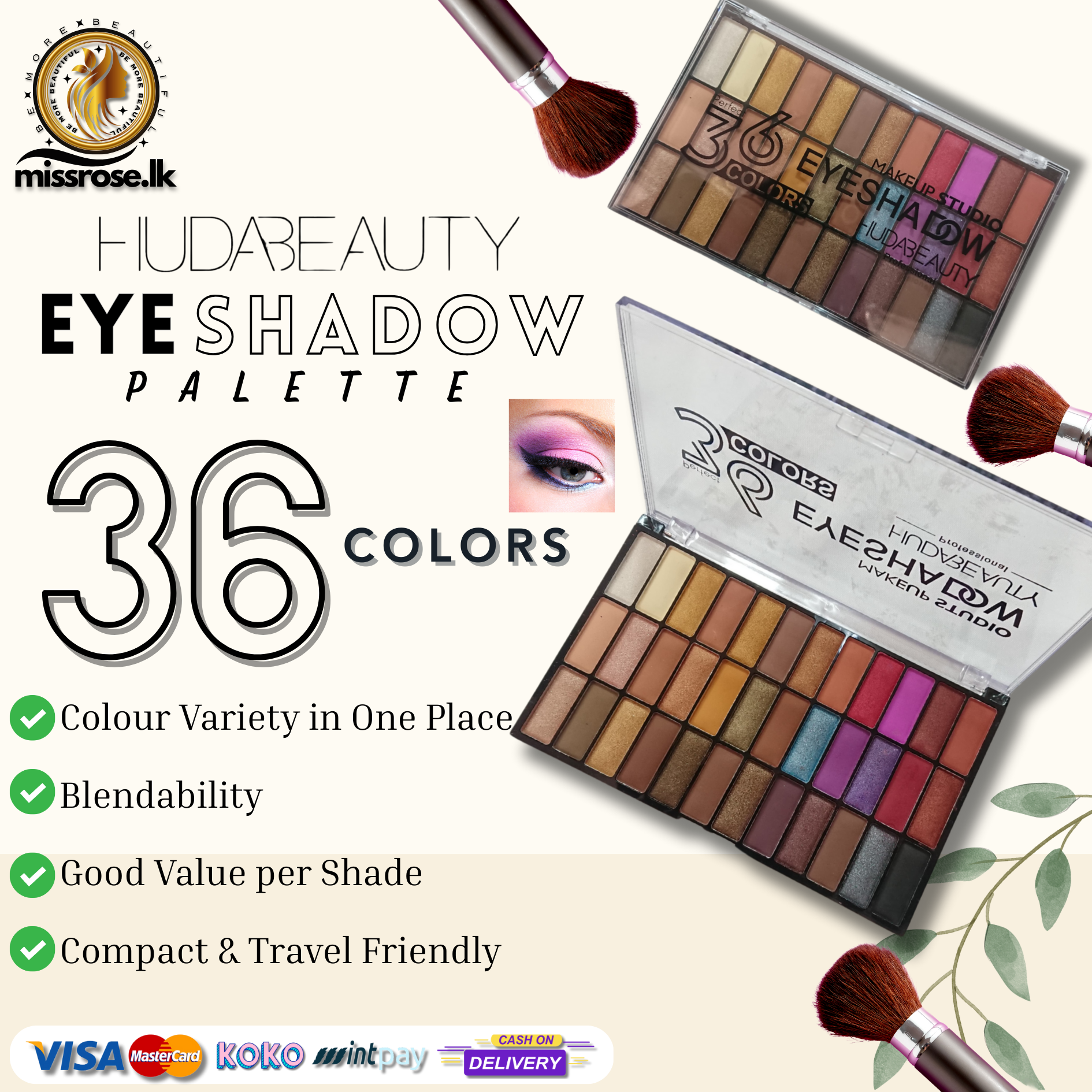 HUDA BEAUTY EYESHADOW PALETTE 36 COLORS – Missrose.lk