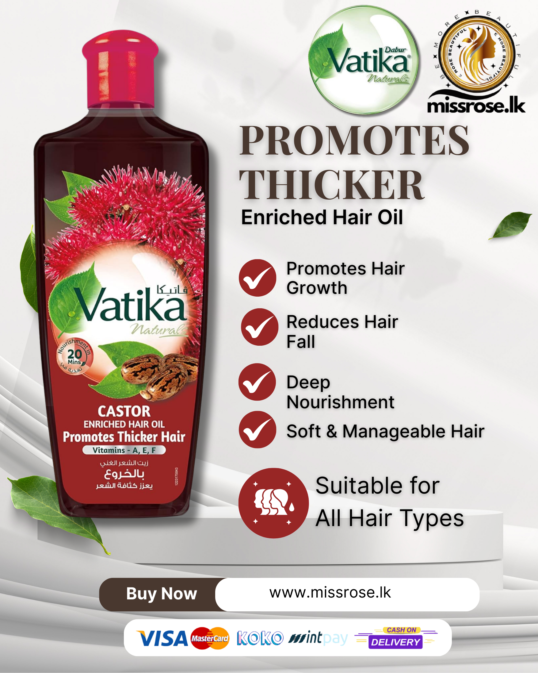 Vatika Naturals Castor Enriched Hair Oil | Missrose.lk